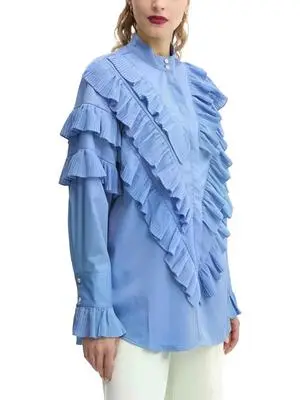 BRUUNS BAZAAR Pleated Ruffle Blouse - Blue