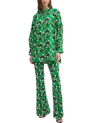 Diane Von Furstenberg Graphic-print Flared Leg Trousers - Green