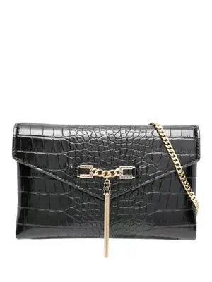 Elisabetta Franchi Crocodile-effect Chain Clutch - Black