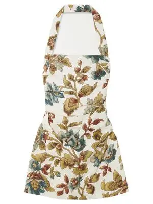 SIR. Floral-print Halterneck Mini Dress - Neutrals
