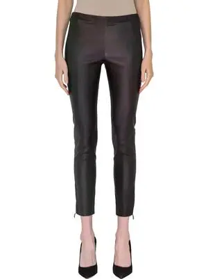 FERRAGAMO Leather Trousers With Zip Detail - Black