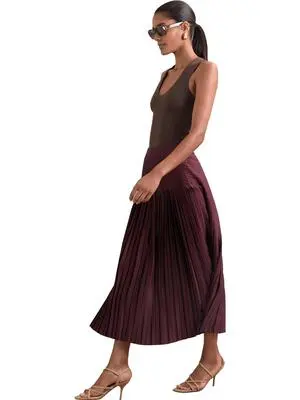 REISS Savannah Pleated Midi Skirt - Burgundy