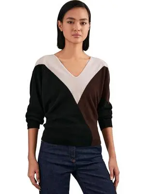 REISS June Wool-blend Knit Jumper With Cashmere - Black/burgundy/cream