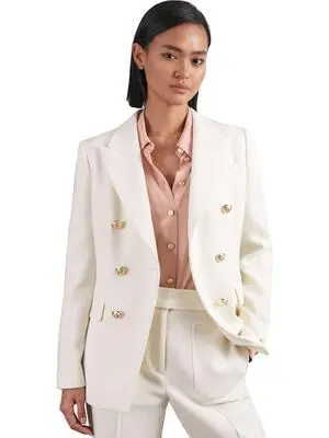 REISS Lily Double-breasted Twill Blazer - White