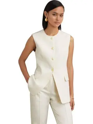 REISS Athena High-neck Longline Waistcoat - Cream