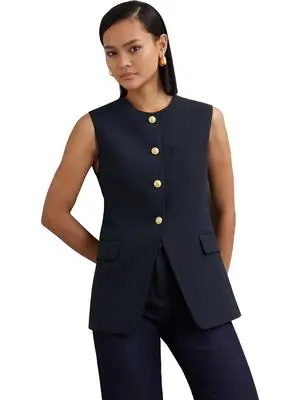 REISS Athena High-neck Longline Waistcoat - Navy