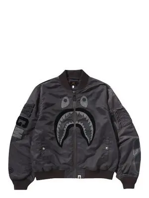 A BATHING APE Tonal Chain Stitch Shark Bomber Jacket - Charcoal