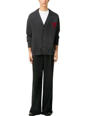 AMI Paris Ami Merino Wool De Coeur Cardigan Grey