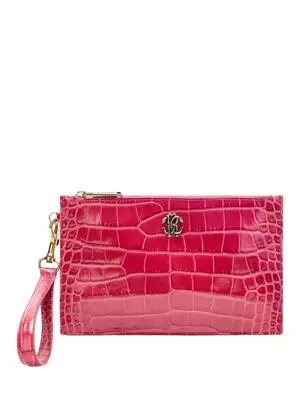 Roberto Cavalli Logo-plaque Crocodile-effect Clutch - Pink