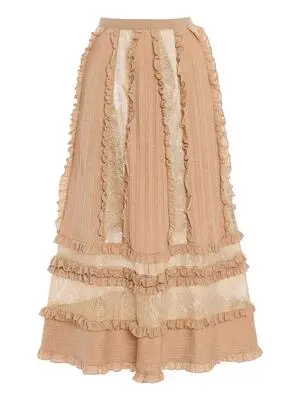 Ulla Johnson Vivian Embroidered Wool Midi Skirt - Tan