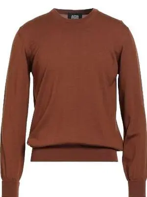 Alpha Studio Merino Wool Sweater With Leather Details - Brown