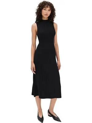 Theory Cable Ribbed Knit Midi Dress - Black