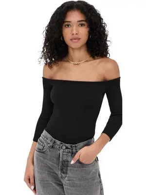 L'Agence Evelyn Off Shoulder Thong Bodysuit - Black