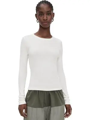 ST. AGNI Long Sleeve Ribbed Top - White