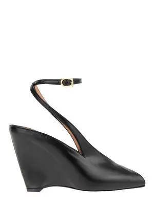 FERRAGAMO Peep Toe Wedge Sandal Black