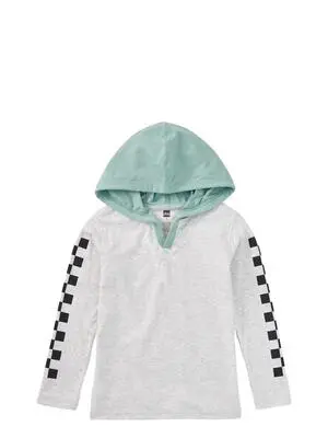 TEA COLLECTION Checker Sleeves Happy Hoodie - Light Grey Heather