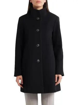 Fleurette Grace Stand Collar Wool Coat - Black