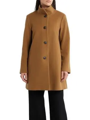 Fleurette Grace Stand Collar Wool Coat - Vicuna