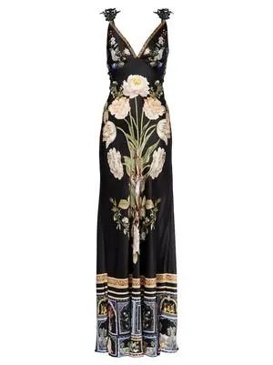 Camilla Ottoman Elegance Floral Silk Maxi Dress - Multicoloured