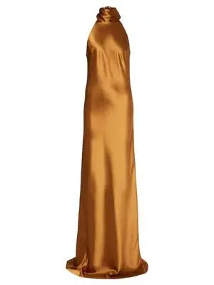Galvan Sienna Halterneck Satin Gown - Brown