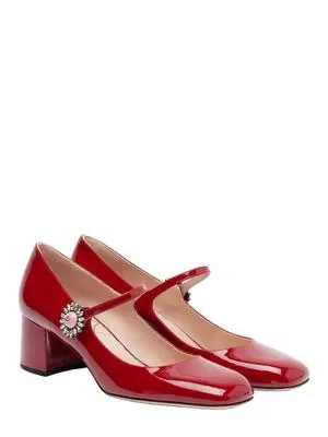 Valentino Garavani Daisy Jewel 55 Leather Mary Jane Pumps - Red