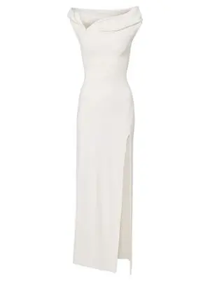 MUGLER Hooded Asymmetric Jersey Gown - White