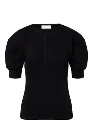 Victoria Beckham Cotton-blend Henley Shirt - Black