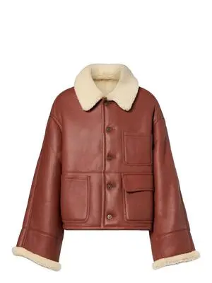 Victoria Beckham Shearling Leather Jacket - Brown