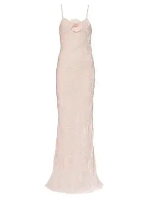 RODARTE Floral-appliqué Velvet Slip Dress - Pink