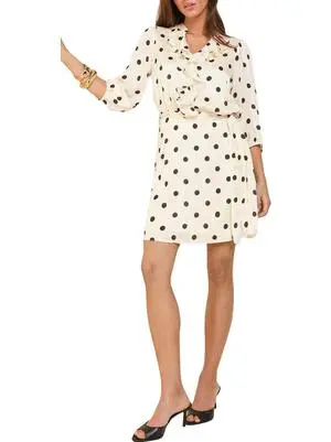 FRIENDS LIKE THESE Polka Dot Ruffle Tie Belt Minidress - White