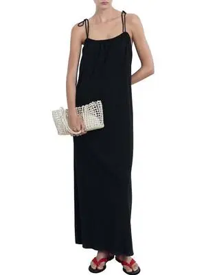 Mango Cotton Maxi Dress Black