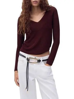 Mango Metallic V-neck Sweater - Wine