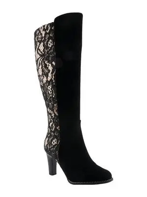 SPRING STEP SHOES Sultana Lace Panel Knee High Boots - Black Multi Suede