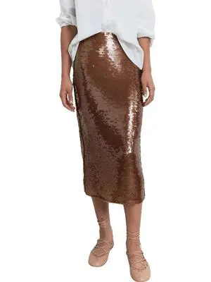 Mango Sequin Embellished Midi Pencil Skirt - Brown