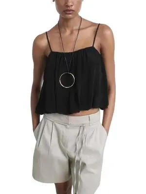 Mango Bubble Hem Crop Top - Black