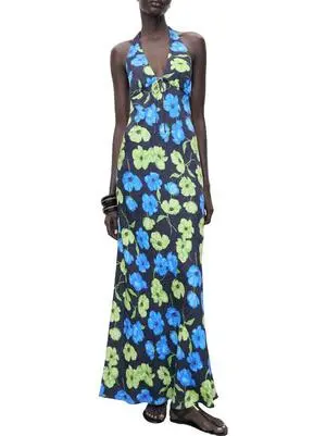 MANGO Floral Halter Maxi Dress