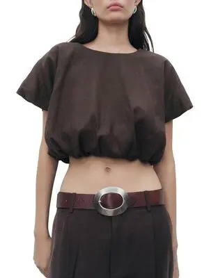 Mango Puff Sleeve Crop Top - Brown