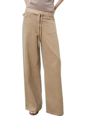 Mango Cotton & Linen Wide-leg Pants - Sand