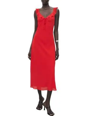Mango Ruffle Midi Sundress - Red