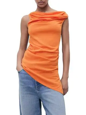 Mango Draped Sleeveless Knit Top - Orange