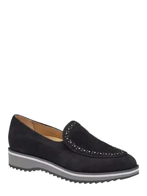 Johnston & Murphy Ulyssa Studded Platform Loafer - Black Suede