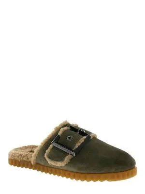 VOILE BLANCHE Fredrik Faux Shearling Mule - Army Green