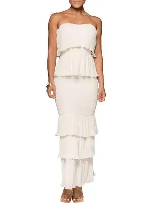 JLUXLABEL Casablanca Strapless Tiered Ruffle Dress - Ivory
