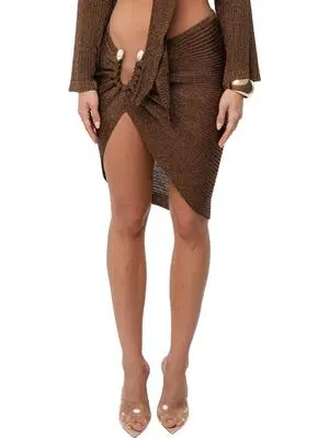 JLUXLABEL Luminous Metallic Sweater Skirt - Bronze