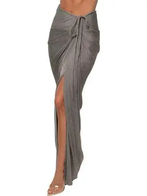 JLUXLABEL Metallic Maxi Sweater Skirt - Silver