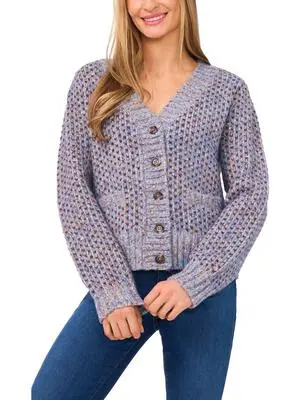 CECE DUPRAZ Tuck Stitch Grandpa Button-Up Cardigan Light Blue Multi
