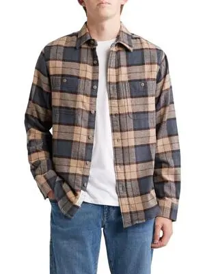 SCHOTT Plaid Flannel Button-up Work Shirt - Khaki/grey