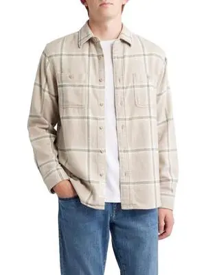 SCHOTT Plaid Flannel Button-up Work Shirt - Sand