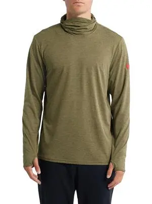 FLORENCE Airtex Long Sleeve Hooded Performance Top - Heather Burnt Olive