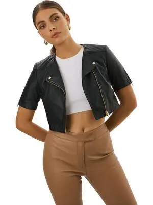 LAMARQUE Kirsi Cropped Biker Jacket - Black